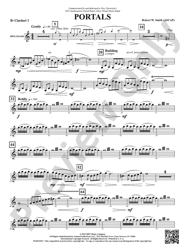Portals: 1st B-flat Clarinet: 1st B-flat Clarinet Part: Robert W. Smith - Digital Sheet Music ...