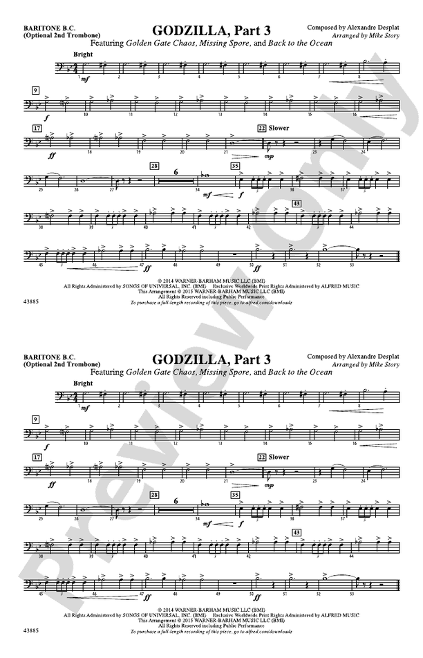 Godzilla, Part 3: Baritone B.C.: Baritone B.C. Part - Digital Sheet ...