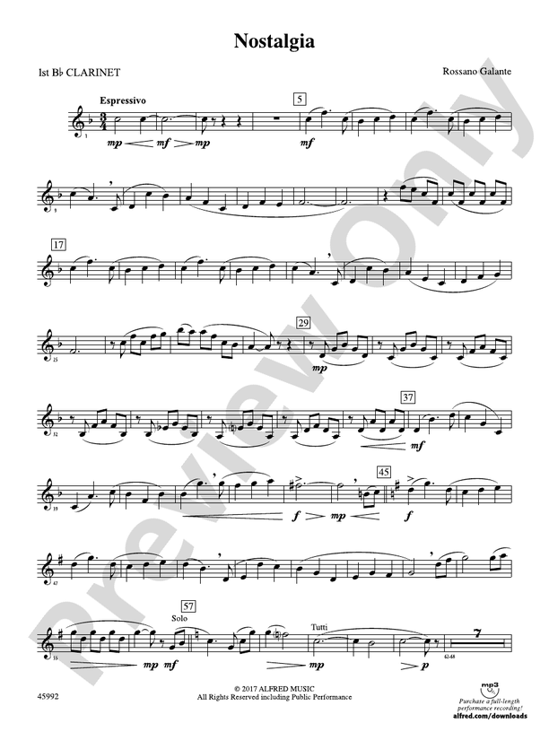 Nostalgia: 1st B-flat Clarinet: 1st B-flat Clarinet Part - Digital ...