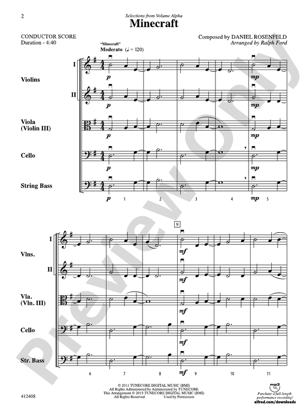 Minecraft: Score: String Orchestra Score - Digital Sheet Music Download