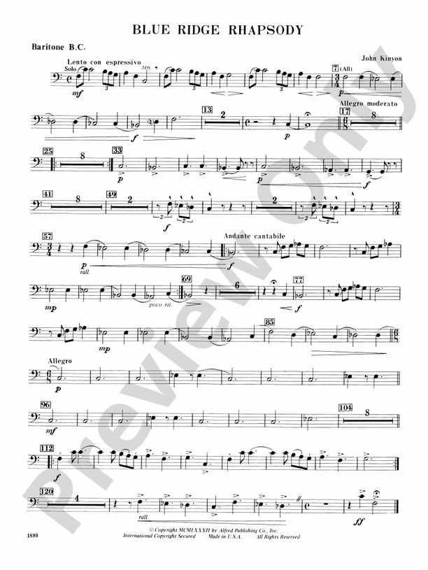 Blue Ridge Rhapsody: Baritone B.C.: Baritone B.C. Part - Digital Sheet ...