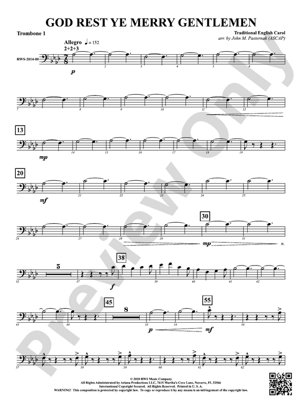 God Rest Ye Merry Gentlemen: 1st Trombone: 1st Trombone Part - Digital ...