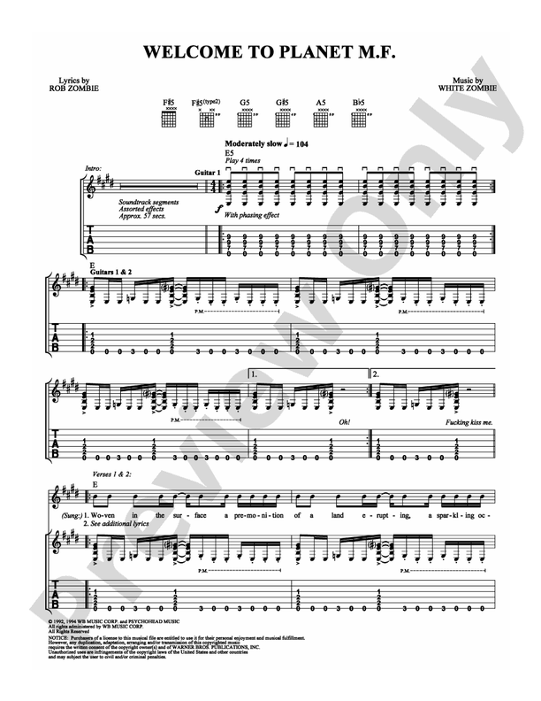Welcome to Planet Mother F**ker: Guitar TAB: White Zombie - Digital Sheet Music Download