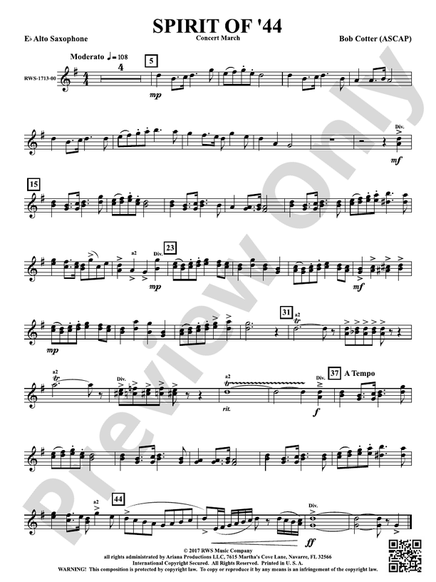Spirit Of '44 - Concert March: 1st E-flat Alto Saxophone: 1st E-flat ...