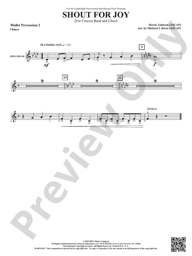 Shout for Joy - For Concert Band and Choir: 2nd Mallet Percussion: 2nd ...