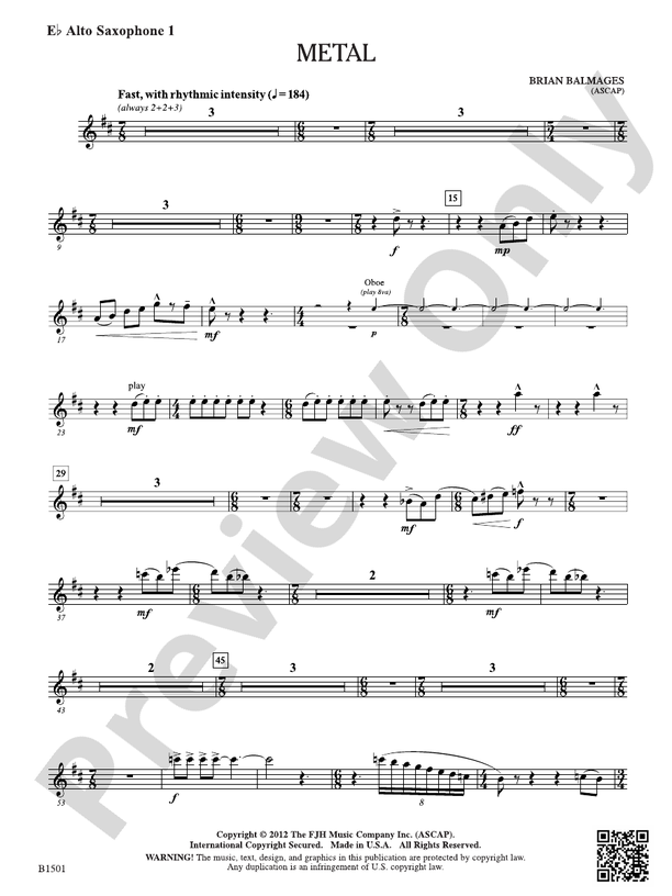 Metal: E-flat Alto Saxophone 1: E-flat Alto Saxophone 1 Part: Brian Balmages - Digital Sheet ...