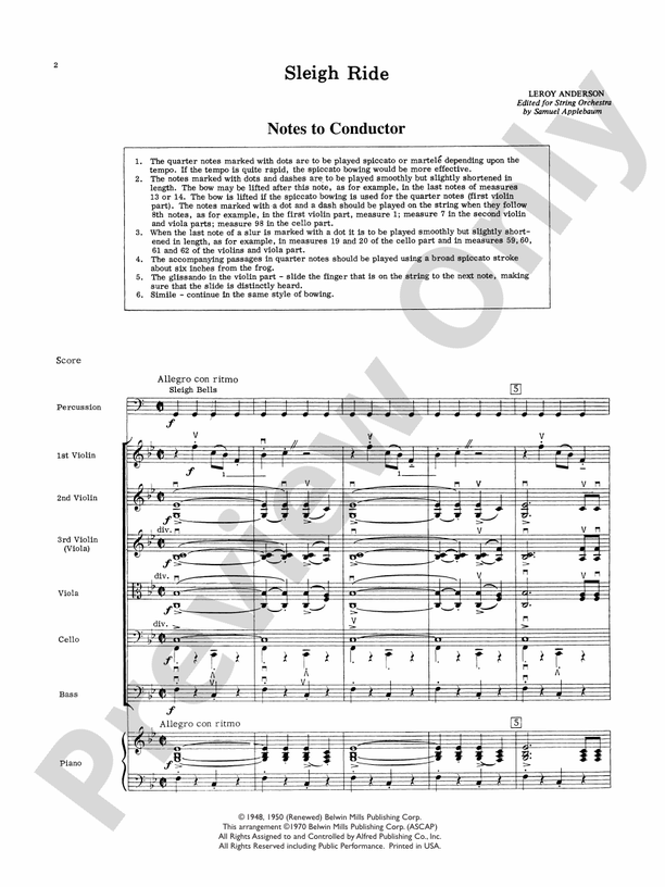 Sleigh Ride: Score: String Orchestra Score - Digital Sheet Music Download