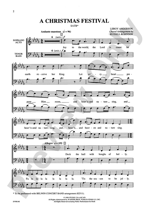 A Christmas Festival: SATB Choral Octavo: Leroy Anderson - Digital ...