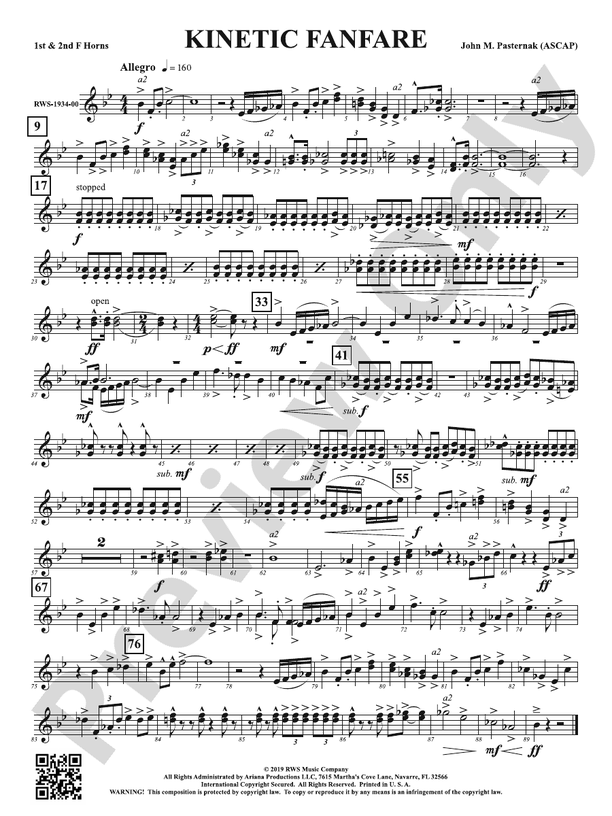 Kinetic Fanfare: 1st & 2nd F Horns: 1st & 2nd F Horns Part: John M. Pasternak - Digital Sheet ...