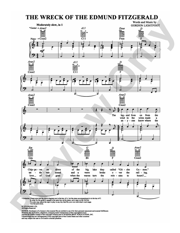 The Wreck of the Edmund Fitzgerald: Piano/Vocal/Chords: Gordon ...