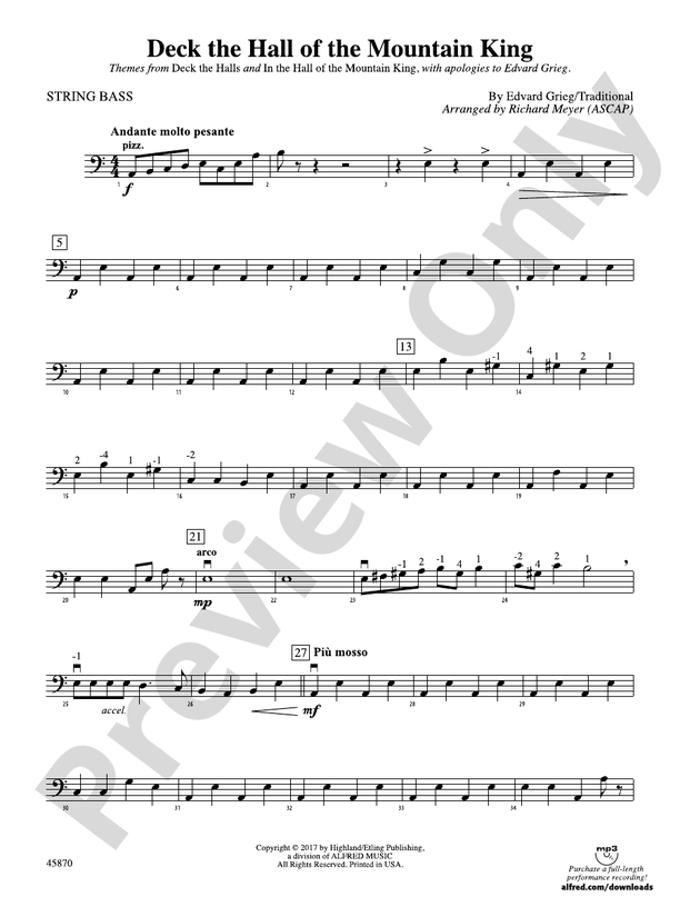 Deck the Hall of the Mountain King: String Bass: String Bass Part ...