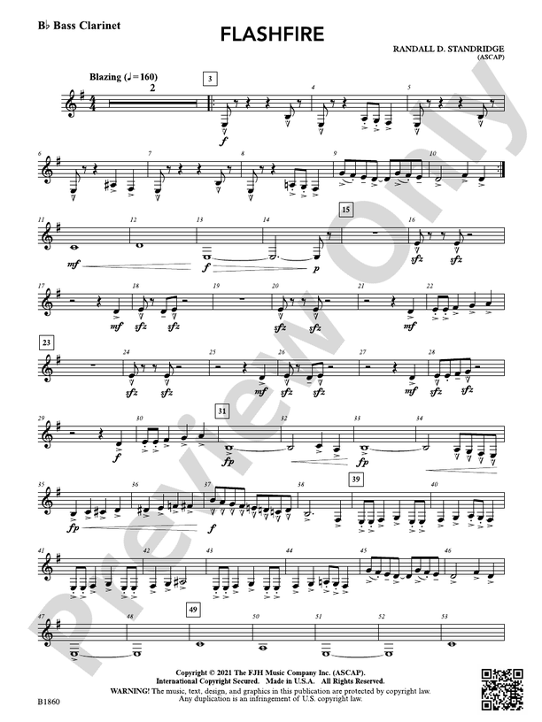 Flashfire: B-flat Bass Clarinet: B-flat Bass Clarinet Part: Randall D. Standridge - Digital ...