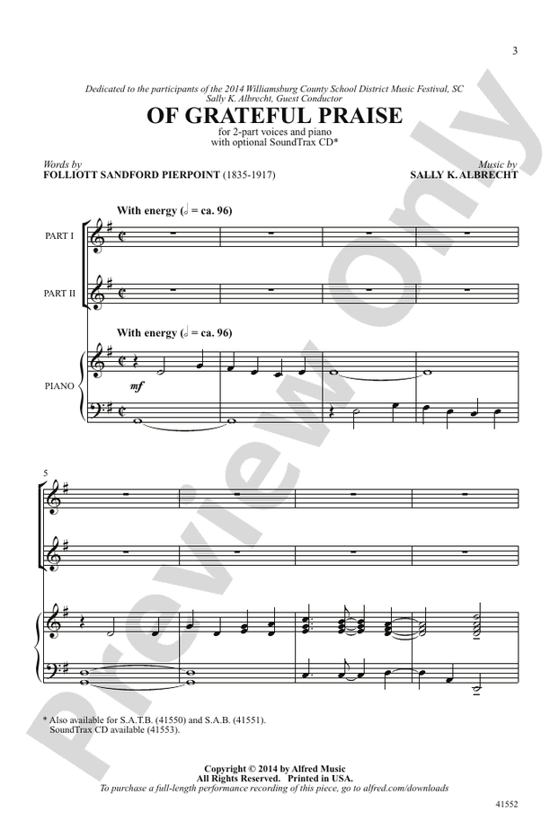 Of Grateful Praise: 2-Part Choral Octavo: Sally K. Albrecht - Digital ...