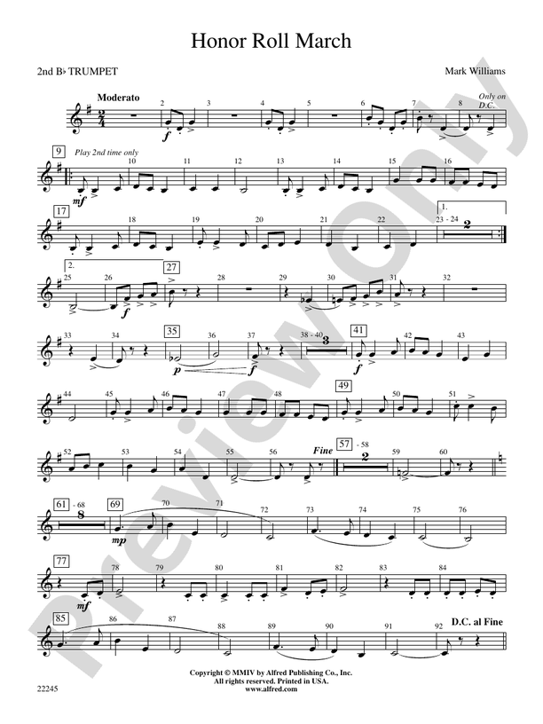 Honor Roll March: 2nd B-flat Trumpet: 2nd B-flat Trumpet Part - Digital Sheet Music Download