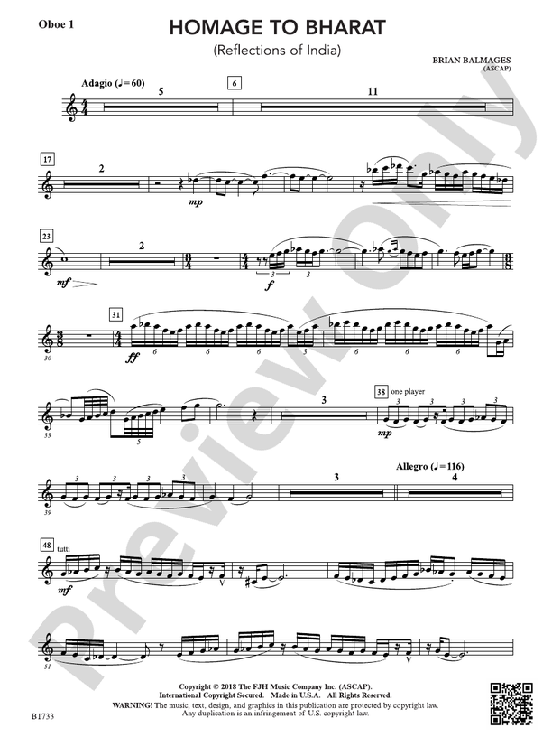 Homage to Bharat: Oboe 1: Oboe 1 Part: Brian Balmages - Digital Sheet ...
