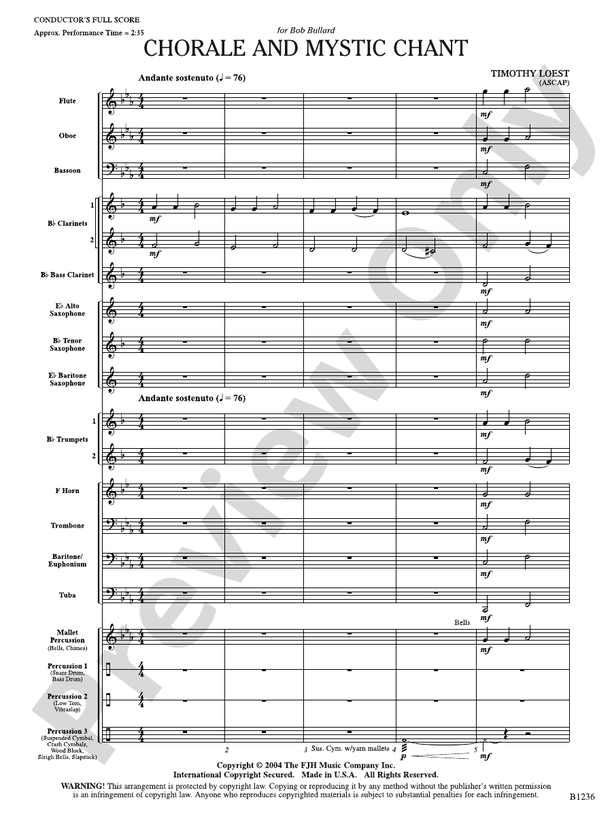 Chorale and Mystic Chant: Score: Concert Band Score: Timothy Loest ...