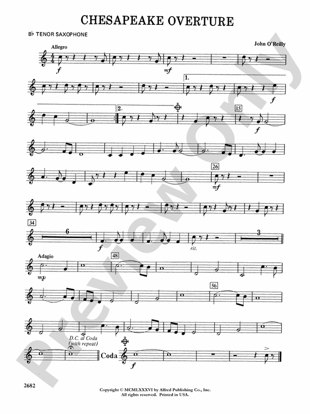 Chesapeake Overture: B-flat Tenor Saxophone: B-flat Tenor Saxophone Part - Digital Sheet Music ...