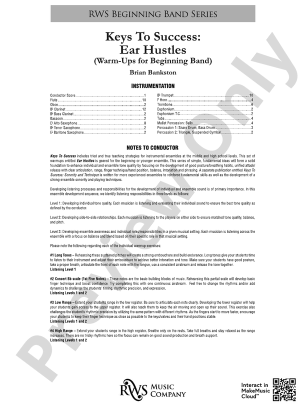 Keys to Success: Ear Hustles - Warm-Ups for Beginning Band: Concert ...