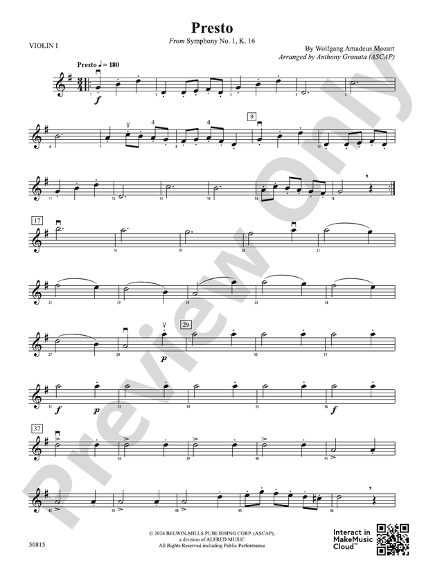 Presto: 1st Violin: 1st Violin Part - Digital Sheet Music Download