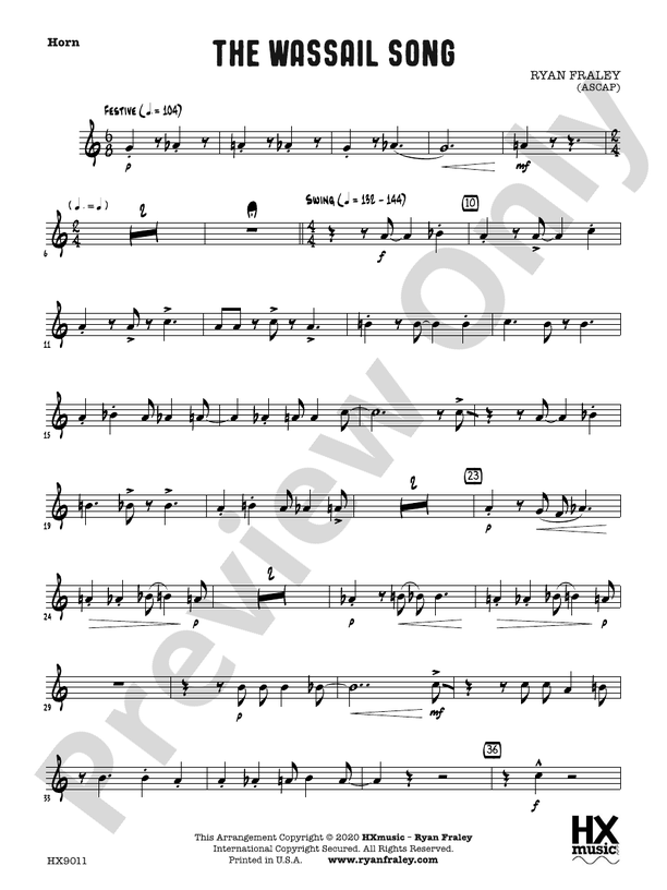 The Wassail Song: F Horn: F Horn Part - Digital Sheet Music Download