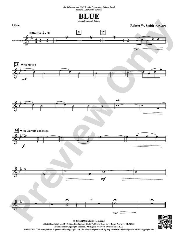 Blue: Oboe: Oboe Part: Robert W. Smith - Digital Sheet Music Download