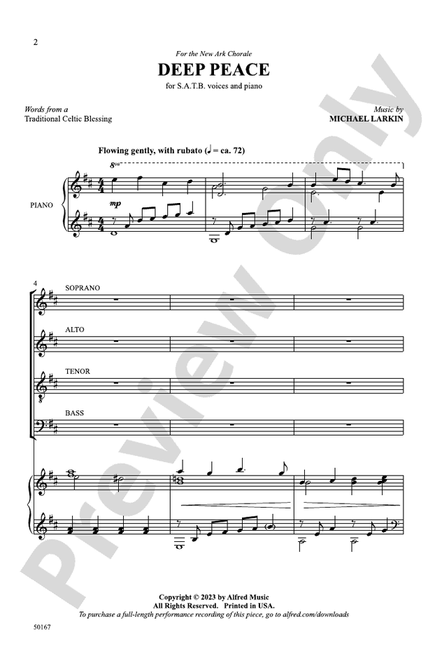 Deep Peace: SATB Choral Octavo: Michael Larkin - Digital Sheet Music ...