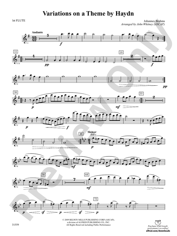 Variations on a Theme by Haydn: Flute: Flute Part - Digital Sheet Music ...