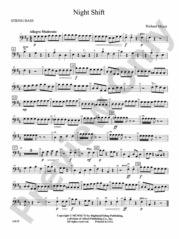 Night Shift: String Bass: String Bass Part - Digital Sheet Music Download