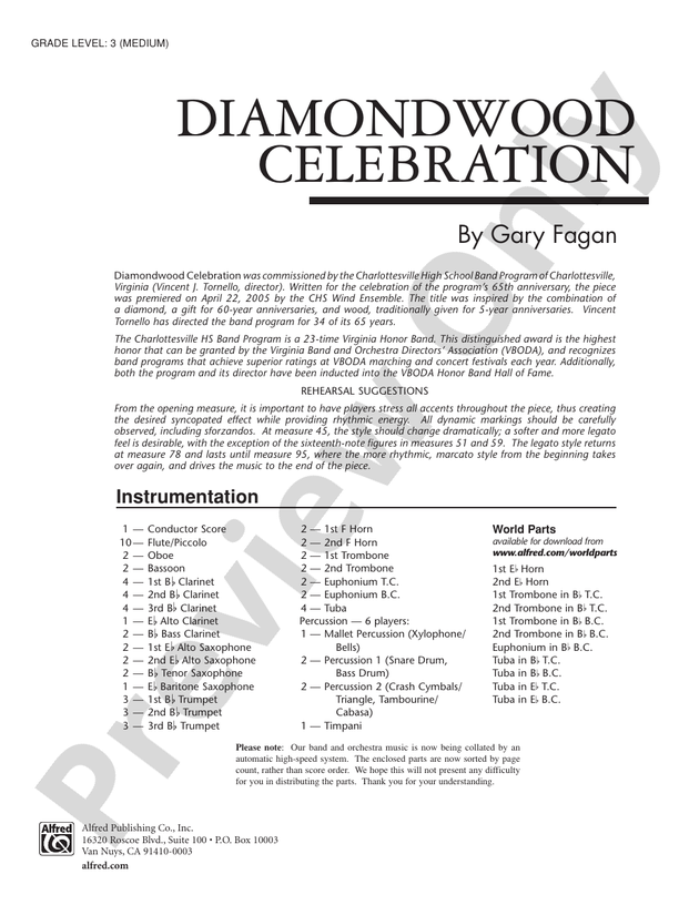 Diamondwood Celebration: Concert Band Conductor Score & Parts: Gary Fagan - Digital Sheet Music ...