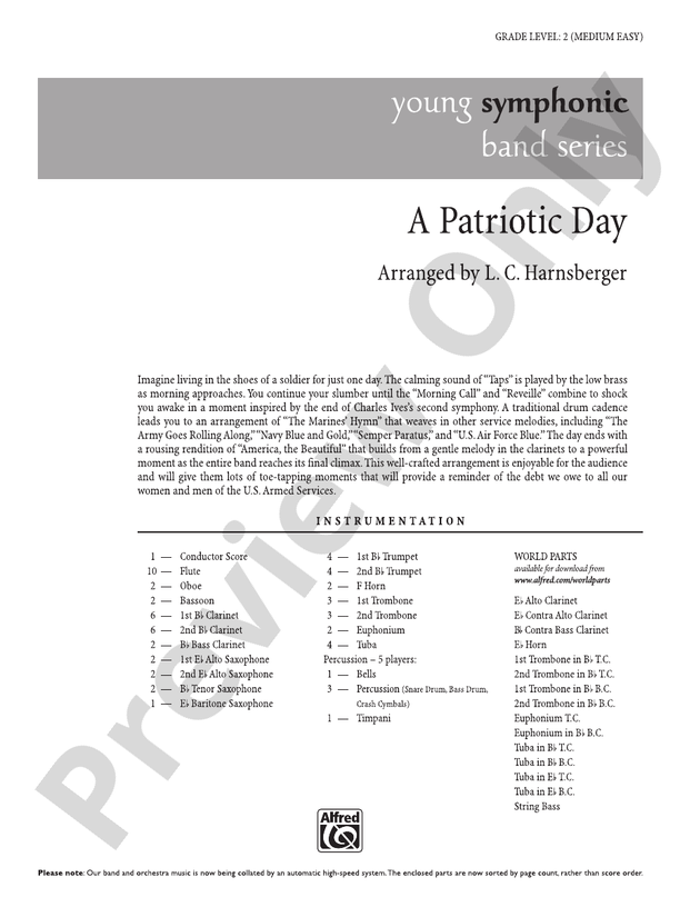 A Patriotic Day: Concert Band Conductor Score & Parts - Digital Sheet ...
