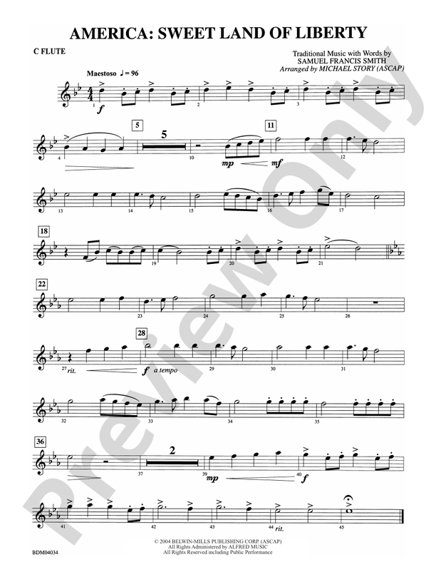 America: Sweet Land of Liberty: Flute: Flute Part - Digital Sheet Music ...