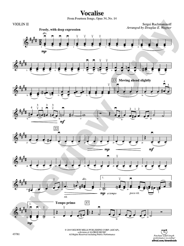 Vocalise: 2nd Violin: 2nd Violin Part - Digital Sheet Music Download
