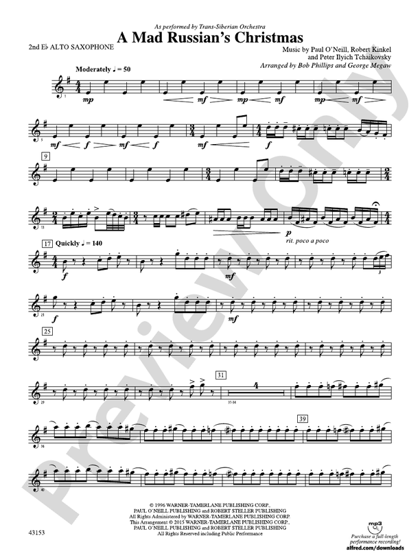 A Mad Russian's Christmas: 2nd E-flat Alto Saxophone: 2nd E-flat Alto Saxophone Part - Digital ...