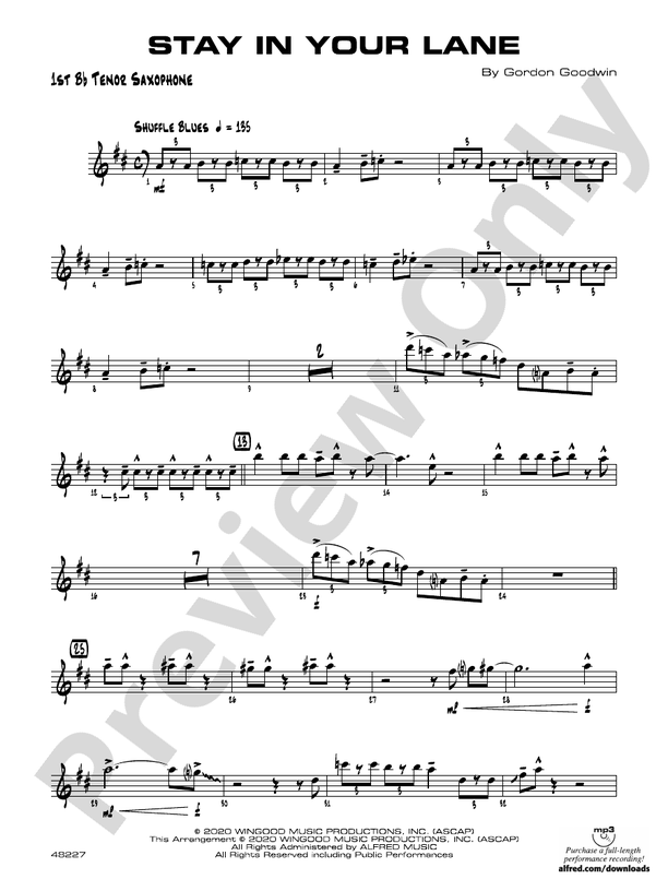 Stay in Your Lane: B-flat Tenor Saxophone: B-flat Tenor Saxophone Part ...
