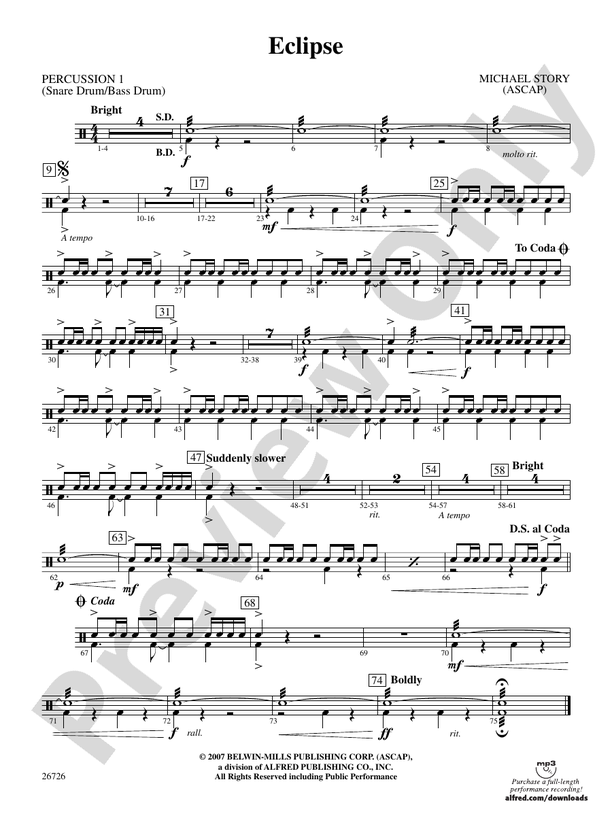 Eclipse: 1st Percussion: 1st Percussion Part - Digital Sheet Music Download