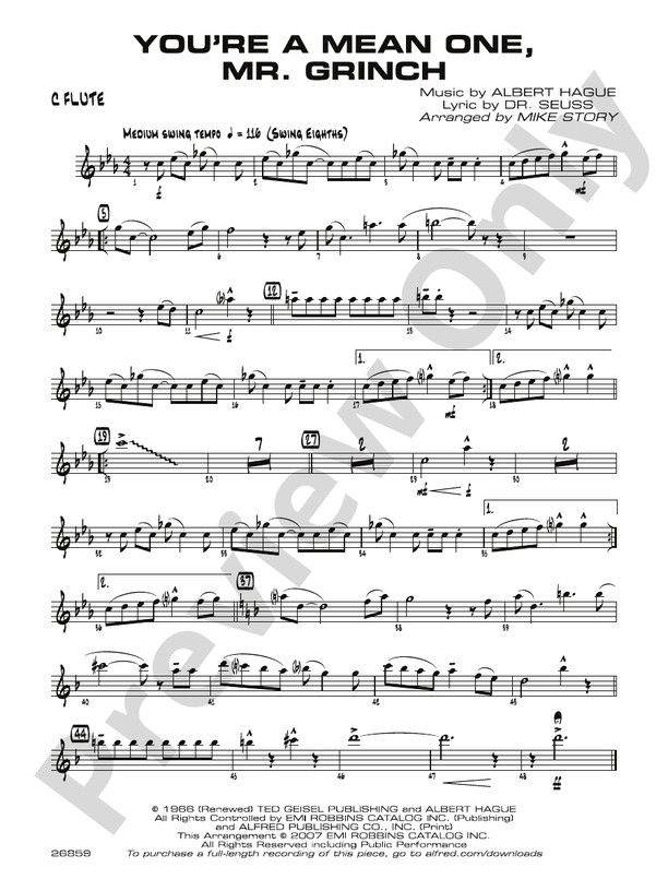 You're a Mean One, Mr. Grinch: Flute: Flute Part - Digital Sheet Music ...