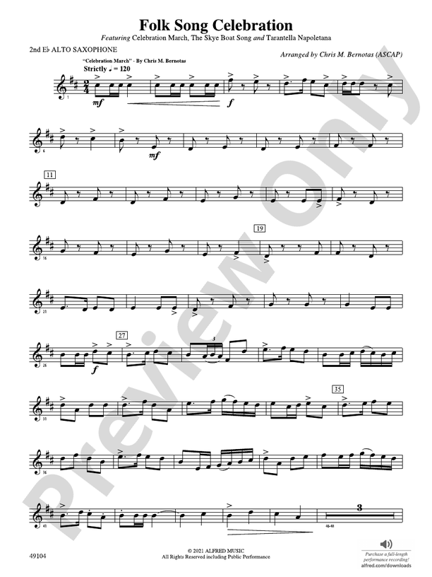 Folk Song Celebration: 2nd E-flat Alto Saxophone: 2nd E-flat Alto Saxophone Part - Digital Sheet ...