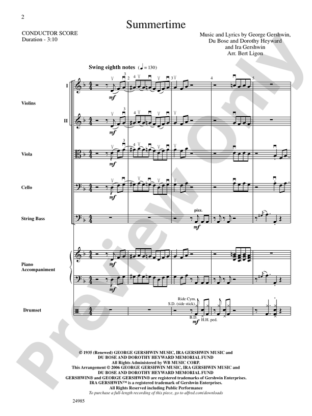 Summertime: Score: String Orchestra Score - Digital Sheet Music Download
