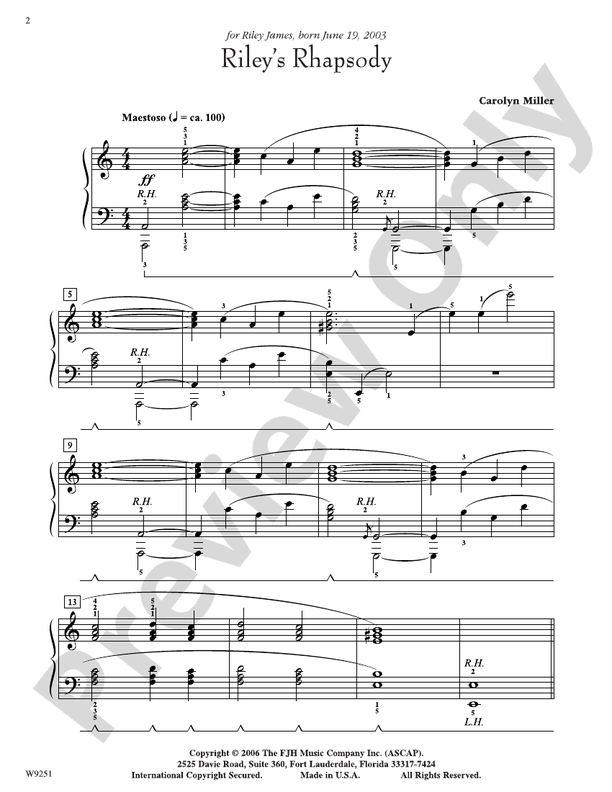 Riley's Rhapsody: Piano: Carolyn Miller - Digital Sheet Music Download