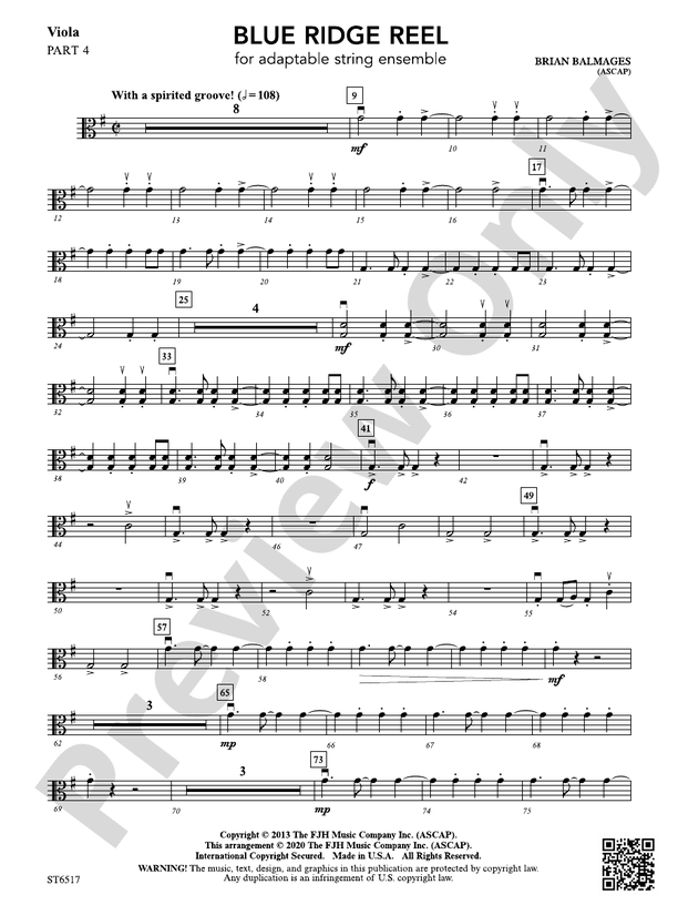 Blue Ridge Reel: Part 4 Viola: Part 4 Viola Part: Brian Balmages ...