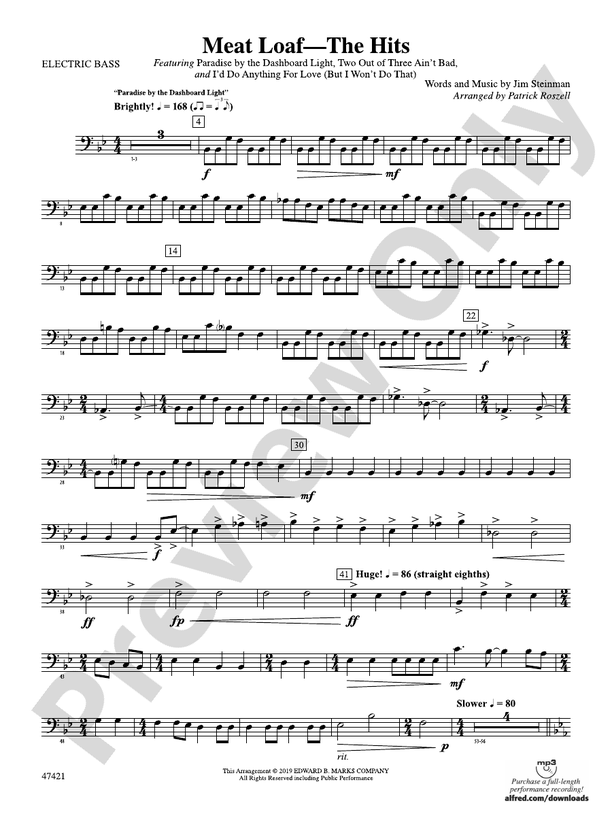 Meat Loaf---The Hits: Electric Bass: Electric Bass Part - Digital Sheet ...