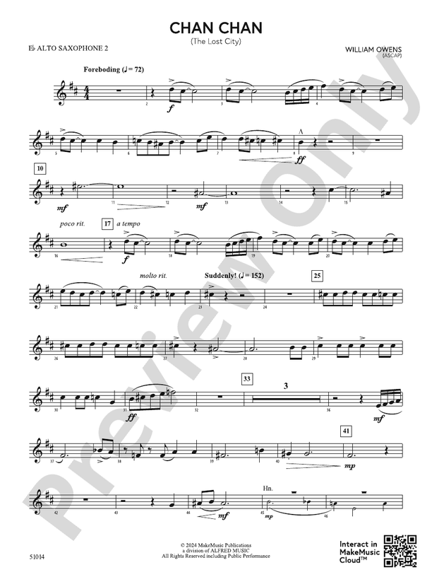 Chan Chan: 2nd E-flat Alto Saxophone: 2nd E-flat Alto Saxophone Part - Digital Sheet Music Download