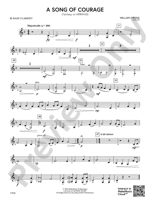 A Song of Courage: B-flat Bass Clarinet: B-flat Bass Clarinet Part ...