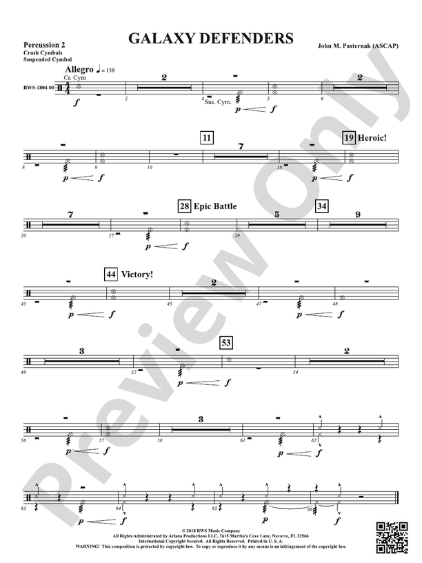 Galaxy Defenders: 2nd Percussion: 2nd Percussion Part: John M. Pasternak - Digital Sheet Music ...