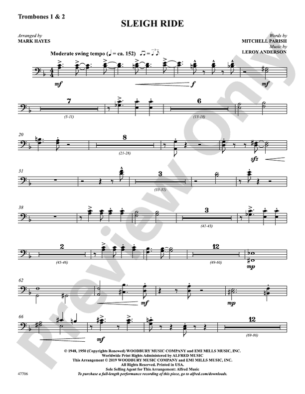 Sleigh Ride: 1st & 2nd Trombones: 1st & 2nd Trombones Part - Digital ...