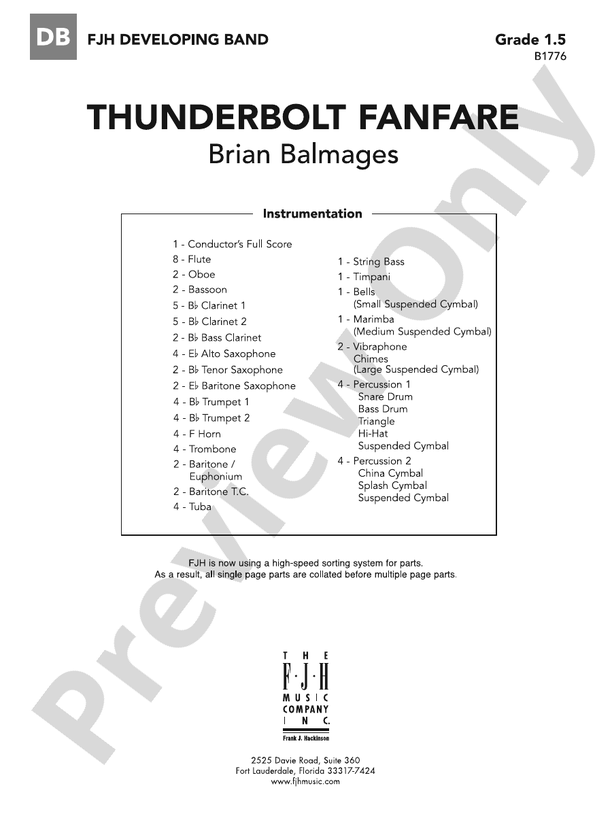 Thunderbolt Fanfare: Score: Concert Band Score: Brian Balmages - Digital Sheet Music Download