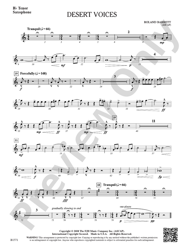 Desert Voices: B-flat Tenor Saxophone: B-flat Tenor Saxophone Part: Roland Barrett - Digital ...