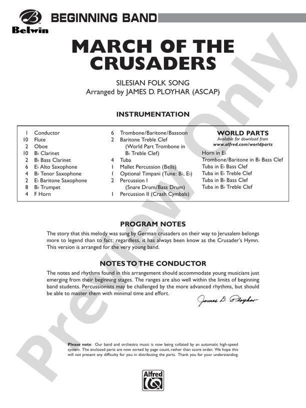 March of the Crusaders: Score: Concert Band Score - Digital Sheet Music ...