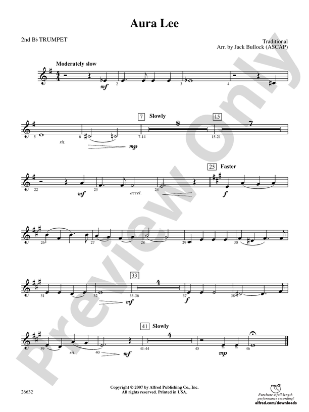 Aura Lee: 2nd B-flat Trumpet: 2nd B-flat Trumpet Part - Digital Sheet ...