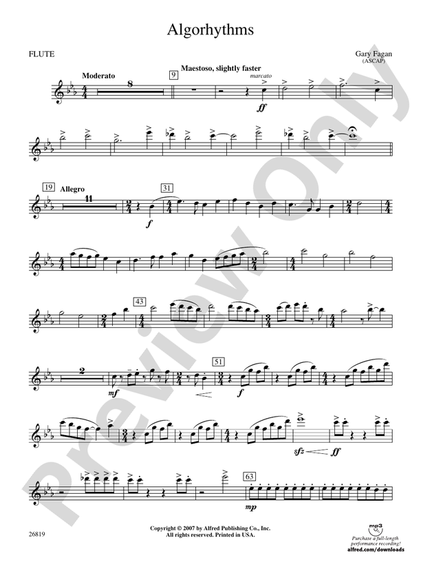 Algorhythms: Flute: Flute Part - Digital Sheet Music Download